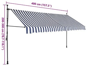 vidaXL Marketos Ručně zatahovací markýza s LED světlem 400 cm modrobílá