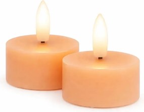 Sada LED čajové svíčky na baterie Sille Tealight, Ø 4,5 × 2,2 cm, broskvové, z pravého vosku, balení 2 ks