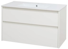 Mereo Mereo, Opto, koupelnová skříňka s keramickým umyvadlem 101 cm, bílá, dub, bílá/dub, černá, CN912
