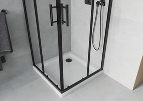 Mexen Rio, čtvercový sprchový kout 80 x 80 cm, 6mm čiré sklo, černý profil + bílá sprchová vanička, 860-080-080-70-00-4010B