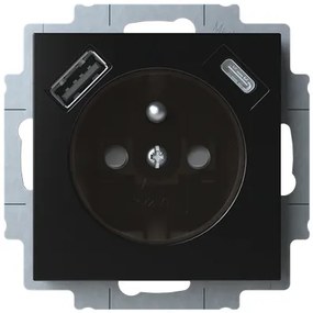 ABB Levit M zásuvka onyx/kouřová černá s USB nabíjením 5569H-A32357 63 s clonkami 2CHH693257A4063