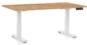 Výškově nastavitelný stůl OfficeTech D, 120 x 80 cm, bílá podnož, dub kraft