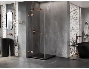 Mexen Lunar T, sklápěcí sprchový kout levý 120 x 120 cm, 8mm čiré sklo, profil měděná matná, 834T-120-120-65-00-L