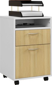 HOMCOM Mobilní kancelářský filing kabinet s šuplíkem a skříní pro tiskárnu, 40x35x60 cm, přírodní bílá | Aosom