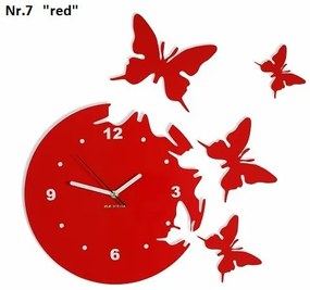 Dekorační nástěnné hodiny létající motýly Červená