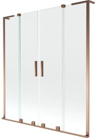 Mexen Velar L Duo, 2-křídlová posuvná vanová zástěna 160 x 150 cm, 8mm čiré sklo, růžové zlato, 896-160-003-02-60