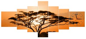 Gario Obraz s hodinami Nádherná africká země - 7 dílný Rozměry: 210 x 100 cm