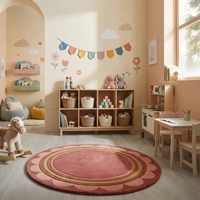 Vínový ručně tkaný vlněný kulatý koberec ø 120 cm Lois – Flair Rugs