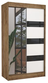 Posuvná skříň se zrcadlem a lacobel TOURA Šířka: 200, Hlavní barva: Bílá, Další barva: Černý Lacobel