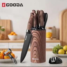 Gooda 9-dílná sada kuchyňských nožů s blokem hnědá