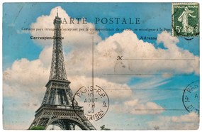 DIMEX | Samolepicí vliesová fototapeta na zeď Starožitná francouzská pohlednice MA-5-2080 | 375 x 250 cm | modrá, bílá, hnědá