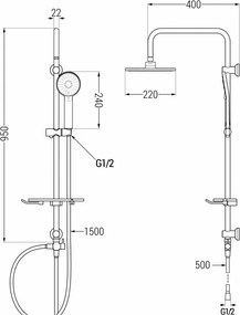Mexen sprchový set T40 s horní hlavicí 22 cm, černá, 798404093-70