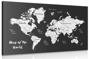 Obraz černobílá jedinečná mapa světa - 60x40 cm