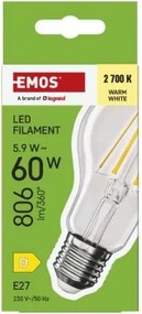 Emos lighting LED žárovka Filament A60 / E27 / 5,9 W (60 W) / 806 lm / teplá bílá 1525743204