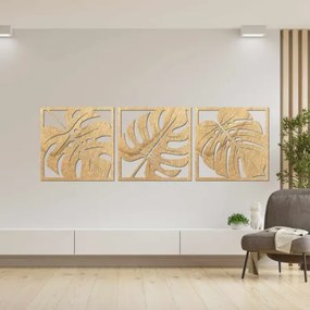Dřevěný obraz Monstera – 3-dílná dekorace na zeď | SENTOP PR0536