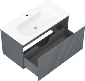 Mexen Rivel, koupelnová skříňka 90 cm s umyvadlem Vela, 1 zásuvka, drážkovaná, grafitová matná/bílá matná, 91A20-09047-1-BF66-W23M01