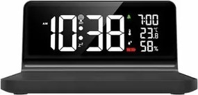 Solight CA06 hodiny s Qi bezdrátovým nabíjením 10W černá / teploměr /
