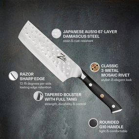 Alpha-Royal Japanese Series, 6" kuchařský nůž nakiri, damašková ocel