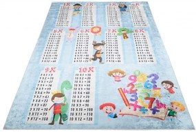 Dětský kusový koberec vhodný k praní BAMBINO 24521 Násobilka pro školáky protiskluzový modrý Rozměr: 160x230 cm