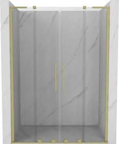 Mexen Velar L Duo, posuvné sprchové dveře do otvoru 140 cm, 8mm čiré sklo, zlatá matná, 871-140-003-02-55
