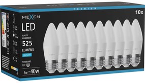 Mexen Nova 10x LED žárovka E27, C37, 5W, Studená - 6500K, 525 lm - L102-E27-0565-01x10