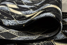 Dywany Łuszczów, Běhoun Gloss 400B 86 3D geometric black/gold, 60x300, černá, obývací pokoj