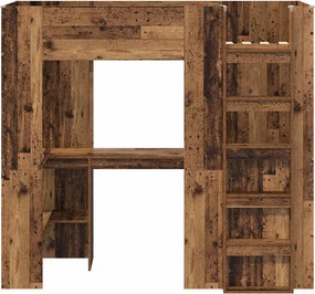 Rám patrové postele se stolem s policí Staré dřevo 75 x 190 cm 3410433