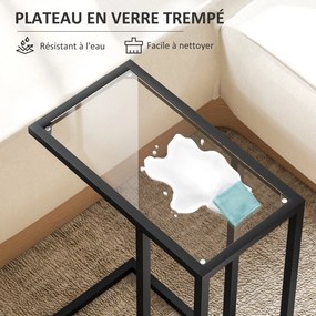 HOMCOM C-štvrcový konferenční stolek se skleněným vrchem, ocelový rám, konferenční stolek do obývacího pokoje, ložnice, 46 x 25 x 63,5 cm, Dub