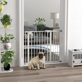 PawHut Zabezpečovací Zábrana Na Schody s 14 cm Expanzí Bez Vrtání pro Šířky 74-94 cm, Dvojitě Otevíratelná Zábrana, Bílá