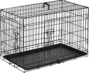 PawHut Psí Kotec Transportní Bedna Drátěný Kotec s Mřížkou pro Psí Box a Malá Zvířata Cestovní Box Skládací Kov Černá 75 x 48,5 x 53 cm | Aosom