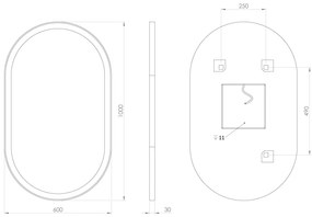 Sapho PARGA oválné zrcadlo s LED osvětlením 60x100cm PG600