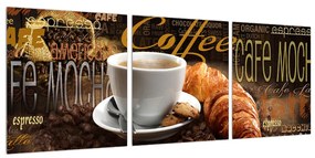 Obraz kávy a croissantů (90x30 cm)