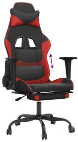 Herní židle s podnožkou černá a červená umělá kůže,  3143654