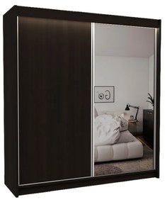 Skříň s posuvnými dveřmi a zrcadlem PATTI, černá,200x216x61