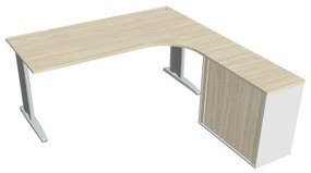 Sestava stolu a skříně levá 180 cm - Hobis Flex FE 1800 HR L Dekor stolové desky: akát, Barva nohou: Stříbrná