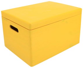 ČistéDřevo Dřevěný box s víkem 40x30x23 cm - žlutý