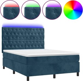 Box spring postel s matrací a LED tmavě modrá 140x200 cm samet 3136309