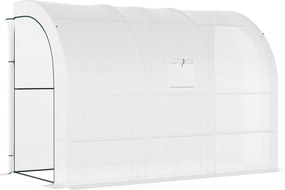 Zimní fóliovník Outsunny s regály a okny, ocelový nástěnný fóliovník na balkon a zahradu, skleník pro rajčata 300x150x213 cm, fóliovník na zeleninu, k