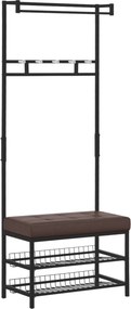 HOMCOM Stojan na kabáty s 5 háčky a botníkem se 2 patry, kovový stojan na kabáty do předsíně, ložnice, 72,5 x 35 x 180 cm | Aosom
