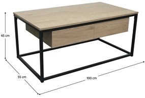 Konferenční stolek NAVARO TYP 1, 100x55 cm, MDF lamino dub, kov černý lak mat