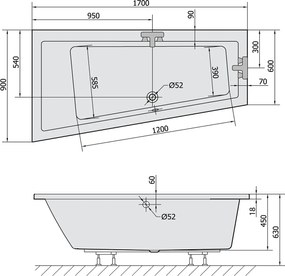 Polysan Andra L Slim 170 x 90 cm vana asymetrická akrylátová levá 81111S