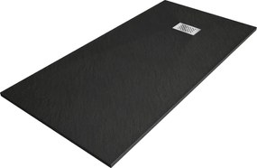 Mexen Hugo, obdélníková sprchová vanička SMC 180 x 80 cm, černá, ocelová krytka, 42708018-X