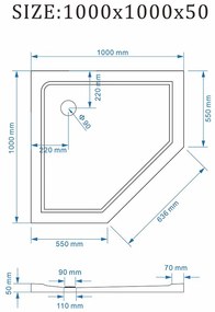 BPS-koupelny Pětiúhelníkový sprchový kout HYD-PK10C 100x100 cm chrom/transparent + vanička HYD-PSV-ST08C černá