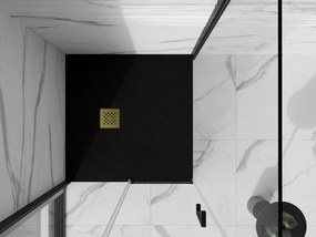 Mexen Stone+, čtvercová vanička z minerálního kompozitu 80 x 80 cm, černá, zlatá lesklá krytka, 44708080-G