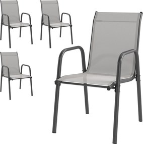 Outsunny 4ks zahradních židlí — stohovatelné, prodyšné opěradlo, opěrky paží, odolné vůči počasí, nosnost 120 kg — 51 × 69 × 87 cm — světle šedá | Aos
