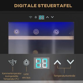 HOMCOM Chladnička na víno, 65 l, 5-20°C, Chladnička na nápoje pro 24 lahví, Chladnička na lahve, Chladnička na víno s vnitřním osvětlením, Black| Aos…