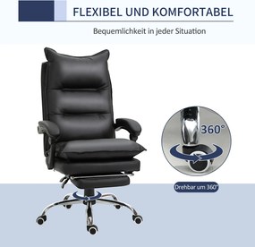 Kancelářská židle Vinsetto Výškově nastavitelná kancelářská židle s podnožkou z umělé kůže černá 66x72x122-130cm pro pohodlnou práci | Aosom.de