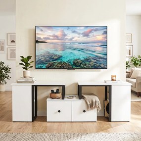 Costway Dřevěná TV skříňka s 2 velkými zásuvkami a 4 otevřenými bočními