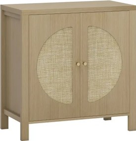 HOMCOM kuchyňská skříňka s 2 ratanovými dvířky, nastavitelnou policí a 2 úchyty, 75x38x77 cm, přírodní dřevo