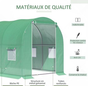 Zahradní tunelová skleník Outsunny s plochou 6m², 3D x 2Š x 2V m, zpevněný tubulární rám, zipová vrata a 6 oken s možností rolování